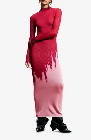 Desigual Mock Neck Maxi Ombré Sweater Dress