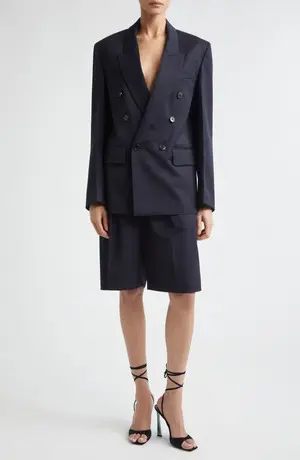 Victoria Beckham Tailored Double Breasted Check Wool Blend Jacket