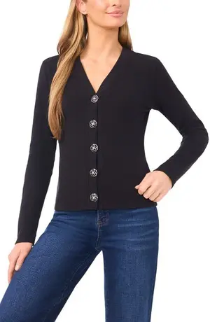 CECE DUPRAZ Flower Button Knit Cardigan - Rich Black