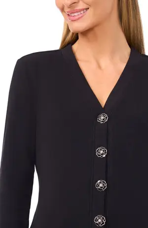 CECE DUPRAZ Flower Button Knit Cardigan - Rich Black