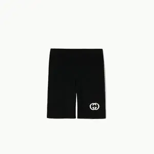 Gucci Ribbed Shorts With Interlocking G Intarsia - Black