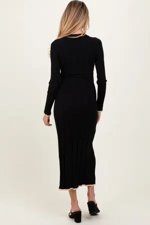PINKBLUSH Ribbed Knit Maternity Maxi Sweater Dress - Black