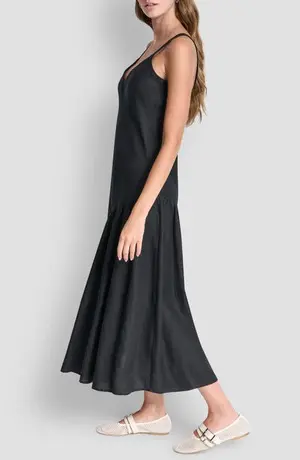 Dkny Shirred Linen Maxi Dress - Black