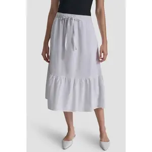 Dkny Linen Midi Skirt With Drawstring Waist - White