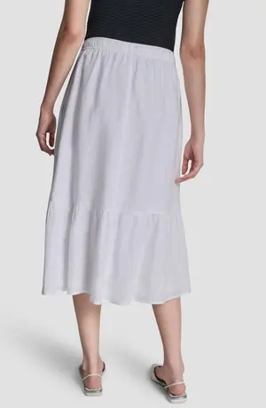Dkny Linen Midi Skirt With Drawstring Waist - White