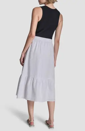 Dkny Linen Midi Skirt With Drawstring Waist - White