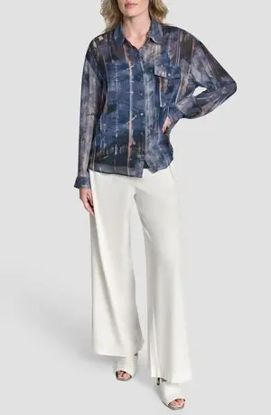 Dkny Printed Long Sleeve Chiffon Shirt - Hudson Lights