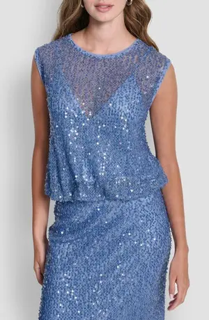 Dkny Sequin Knit Top With Bubble Hem