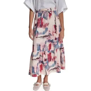 Dkny Print Linen Midi Skirt