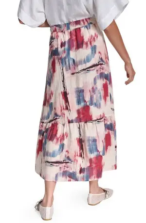 Dkny Print Linen Midi Skirt