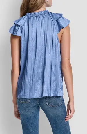 Dkny Pleated Tie-front Satin Top - Liberty Sky
