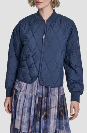 Dkny Quilted Bomber Jacket - Hudson Blue