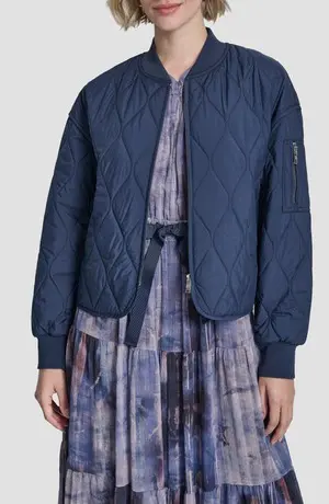 Dkny Quilted Bomber Jacket - Hudson Blue