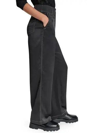 Dkny Topstitch Straight Leg Pants - Black
