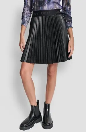 Dkny Pleated Faux Leather Mini Skirt