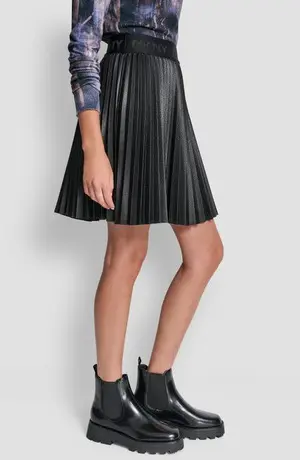 Dkny Pleated Faux Leather Mini Skirt