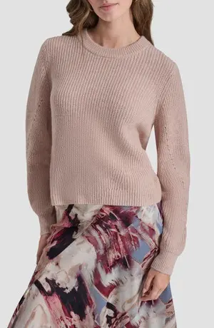 Dkny Rib Cotton Blend Crewneck Sweater