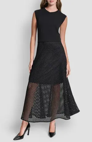 Dkny Mixed Media Maxi Dress - Black/black