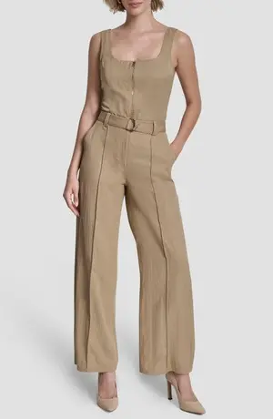 Dkny Belted Wide-leg Trousers - Travertine