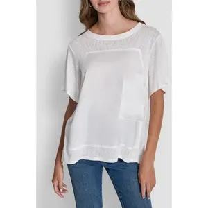 Dkny Mixed Media Satin Top - Ivory