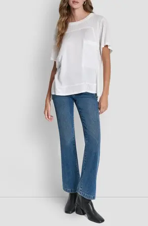 Dkny Mixed Media Satin Top - Ivory