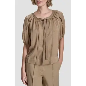 Dkny Contrast Stitch Tie-front Top - Travertine