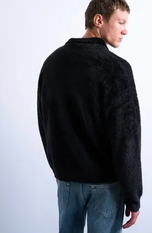 Topman Fluffy Collared Cardigan - Black