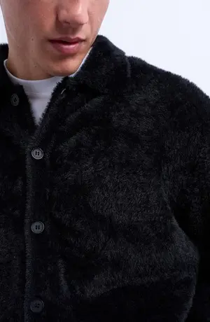 Topman Fluffy Collared Cardigan - Black