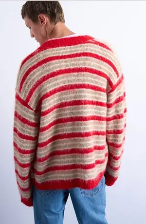Topman Striped Crewneck Cardigan - Red