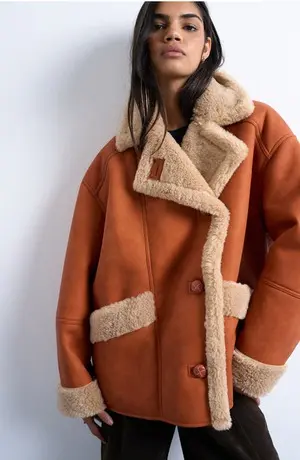 Topshop Faux Shearling Oversized Car Coat