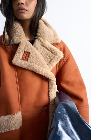Topshop Faux Shearling Oversized Car Coat