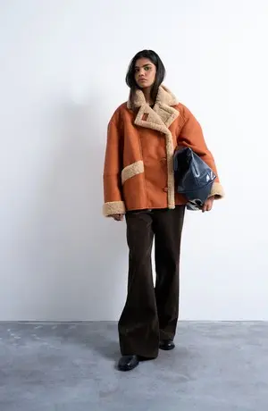 Topshop Faux Shearling Oversized Car Coat
