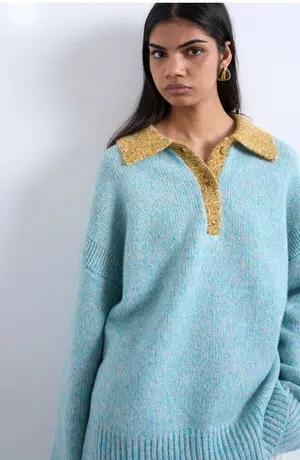 Topshop Marled Johnny Collar Sweater