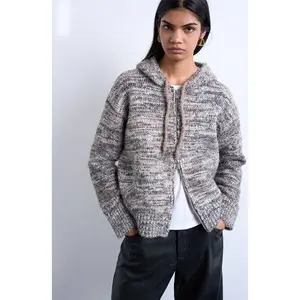 Topshop Zip Front Knit Hoodie