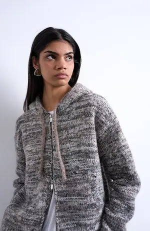 Topshop Zip Front Knit Hoodie
