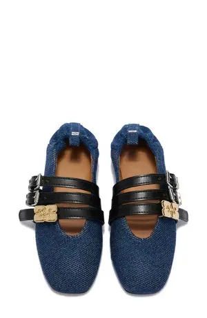 GANNI Mary Jane Ballet Flat - Dark Blue Vintage