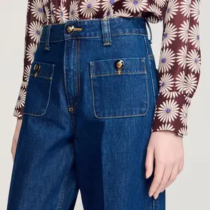 Sandro Raw Straight Patch Pocket Jeans - Deep Blue