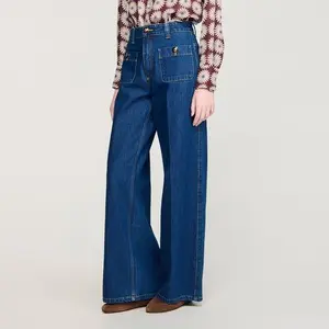 Sandro Raw Straight Patch Pocket Jeans - Deep Blue