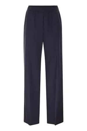 Max Mara Pure Wool Canvas Straight Leg Trousers - Blue