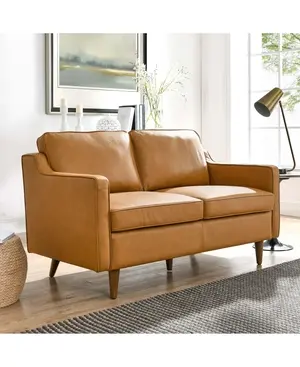 MODWAY Impart Genuine Leather Loveseat - Tan