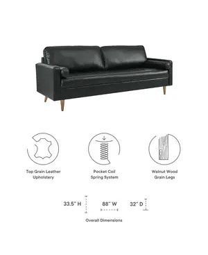 MODWAY Valour 88" Leather Sofa - Black