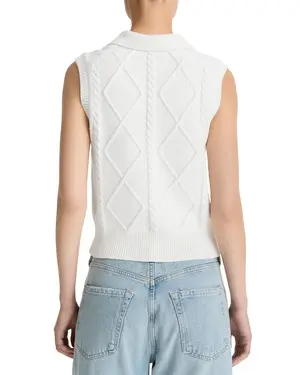 Vince Polo Cable Knit Vest - Off White