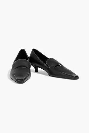 TOTEME Cutout Pebbled Leather Loafers - Black