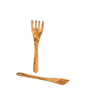GHARYAN STONEWARE Olive Wood Serving Spatula Forks, Set Of 2 - Natural