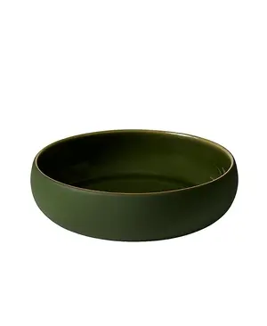 GHARYAN STONEWARE Shallow Serving Bowl Matte Green/shiny Green
