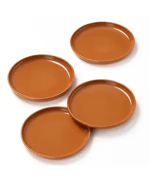 GHARYAN STONEWARE Edan Flat Salad/dinner Plate, Set Of 4 - Matte Terracotta/shiny Terracotta