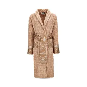Versace I Heart Baroque Cotton Terry Robe - Warm Taupe