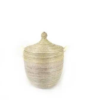 MBARE Dou Lid Storage Basket Two-tone Medium Storage - Natural And White