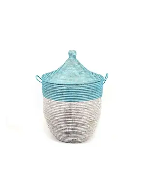 MBARE Dou Lid Storage Basket Two-tone Medium Storage - Turquoise And White