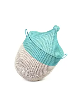 MBARE Dou Lid Storage Basket Two-tone Medium Storage - Turquoise And White